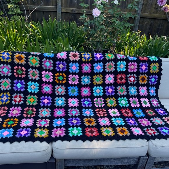 Bedding | Vintage Crocheted Rosannes Granny Square Quiltsofa Blanket ...